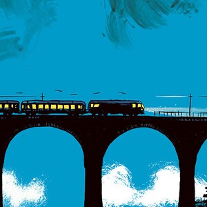 Poster Night Express Railway Travel Train Alps Mountains Nature Sunrise ...