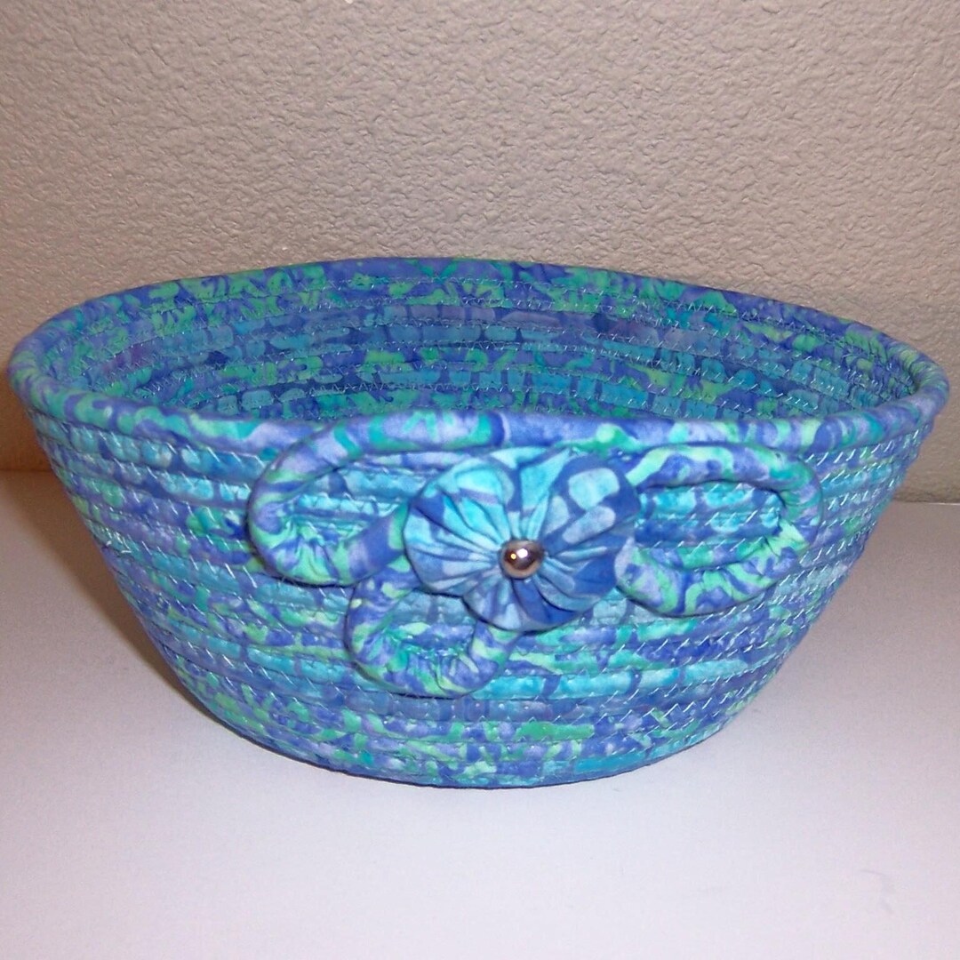 Batik Coiled Bowl, Blue and Lavender Bowl, Decorative Storage, Fabric ...