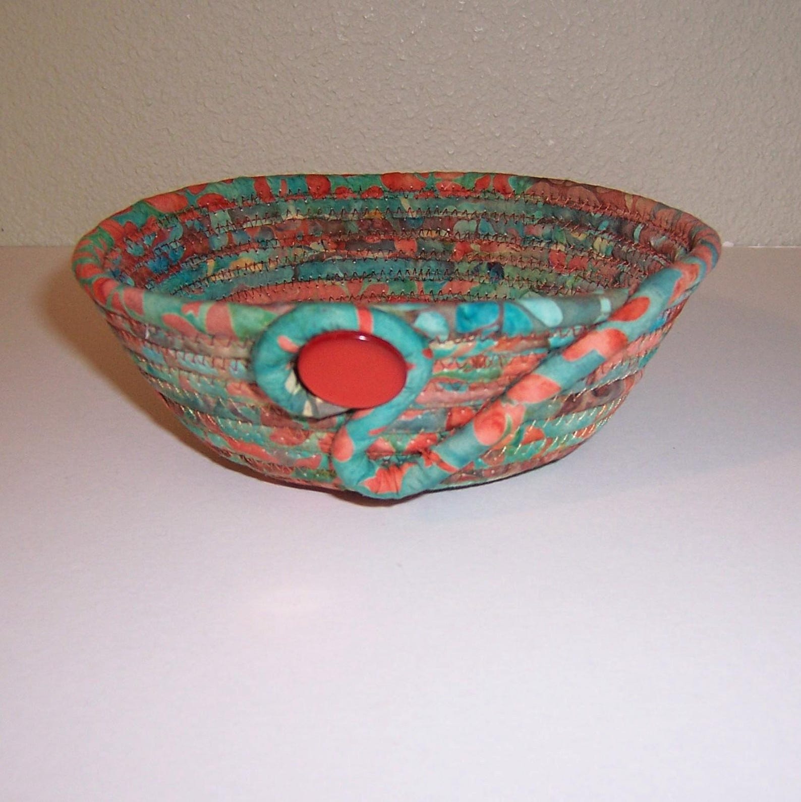 Small Rope Container, Batik Rope Bowl, Orange Green Basket, Coiled ...