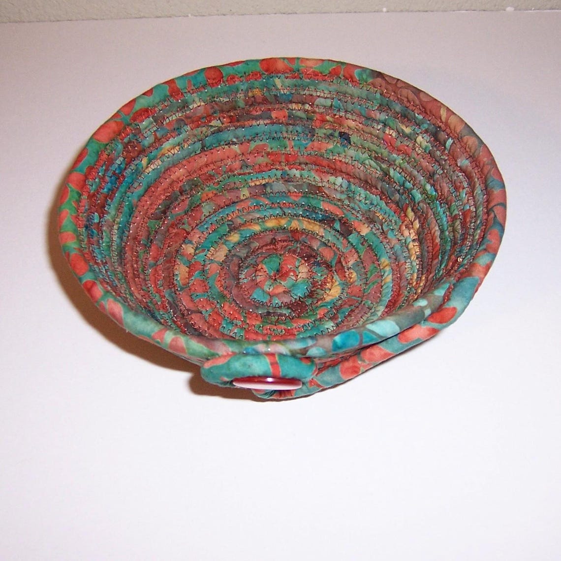 Small Rope Container, Batik Rope Bowl, Orange Green Basket, Coiled ...