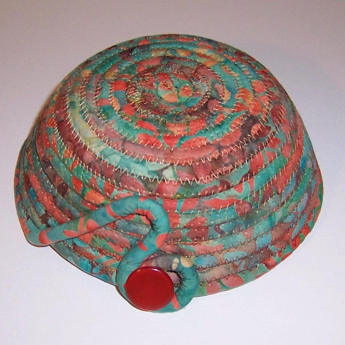 Small Rope Container, Batik Rope Bowl, Orange Green Basket, Coiled ...