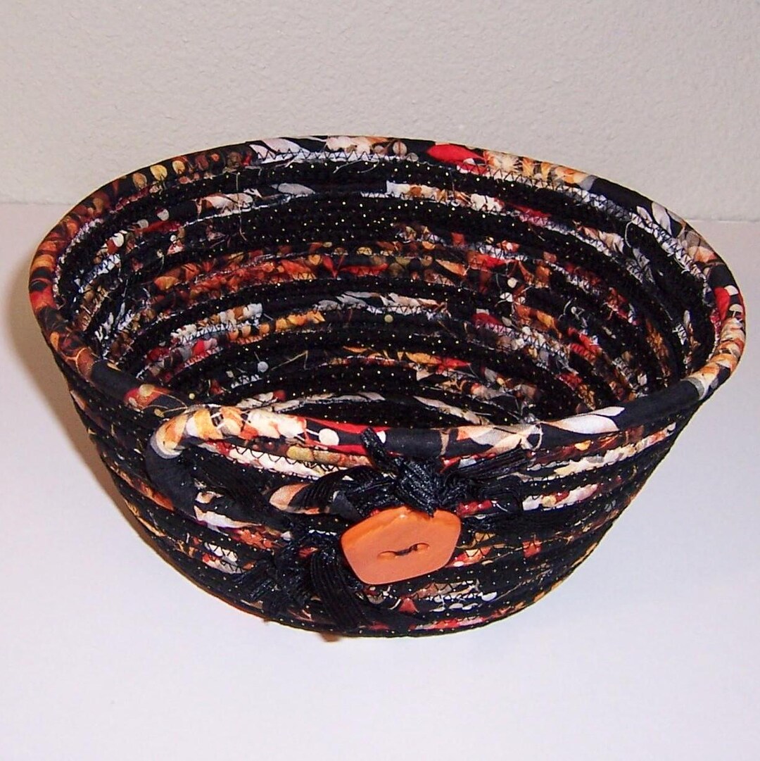 Rope Bowl, Coiled Rope Basket, Black Fabric Bowl, Halloween Bowl ...