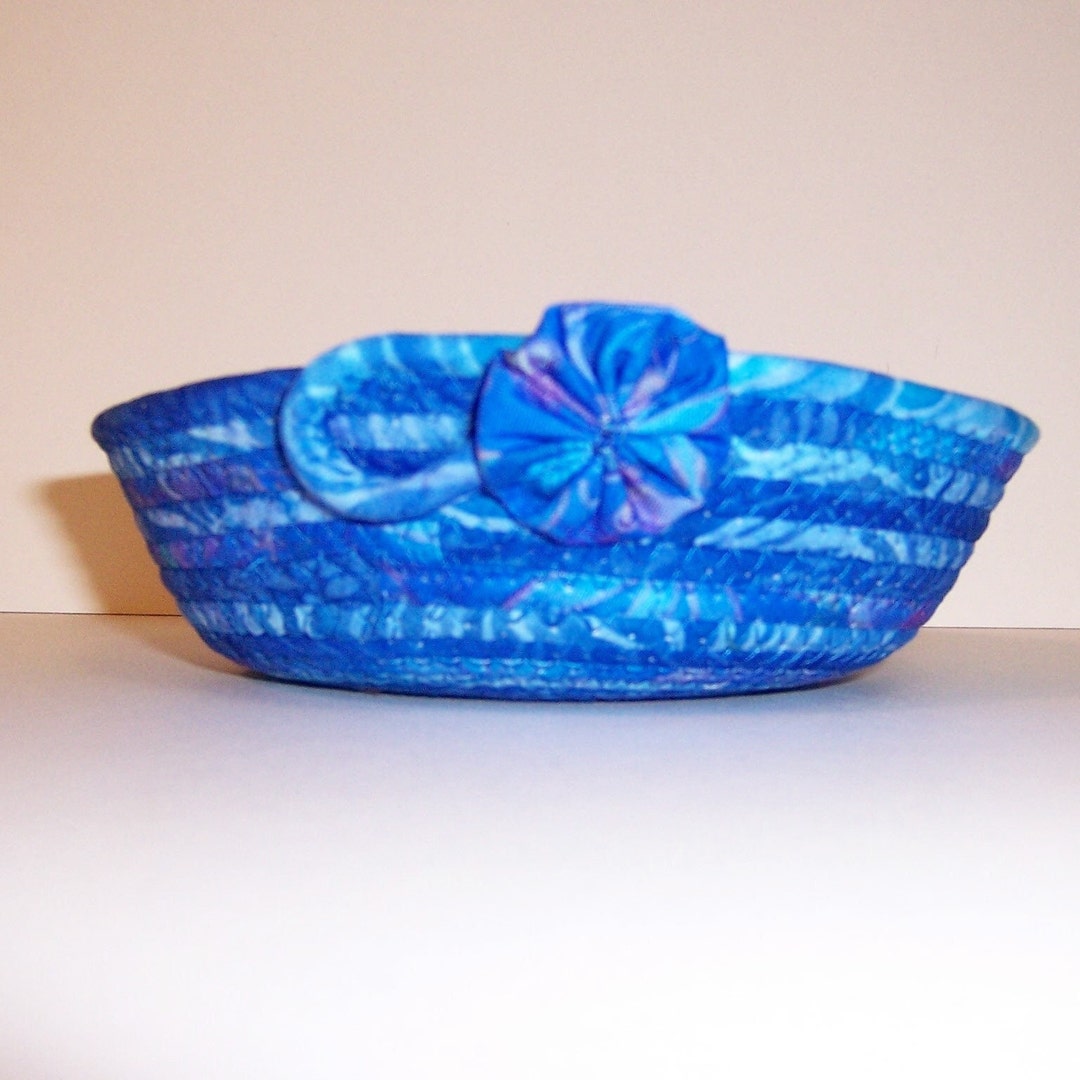 Small Rope Bowl, Blue Batik Basket, Coiled Batik Basket, Small Fabric ...