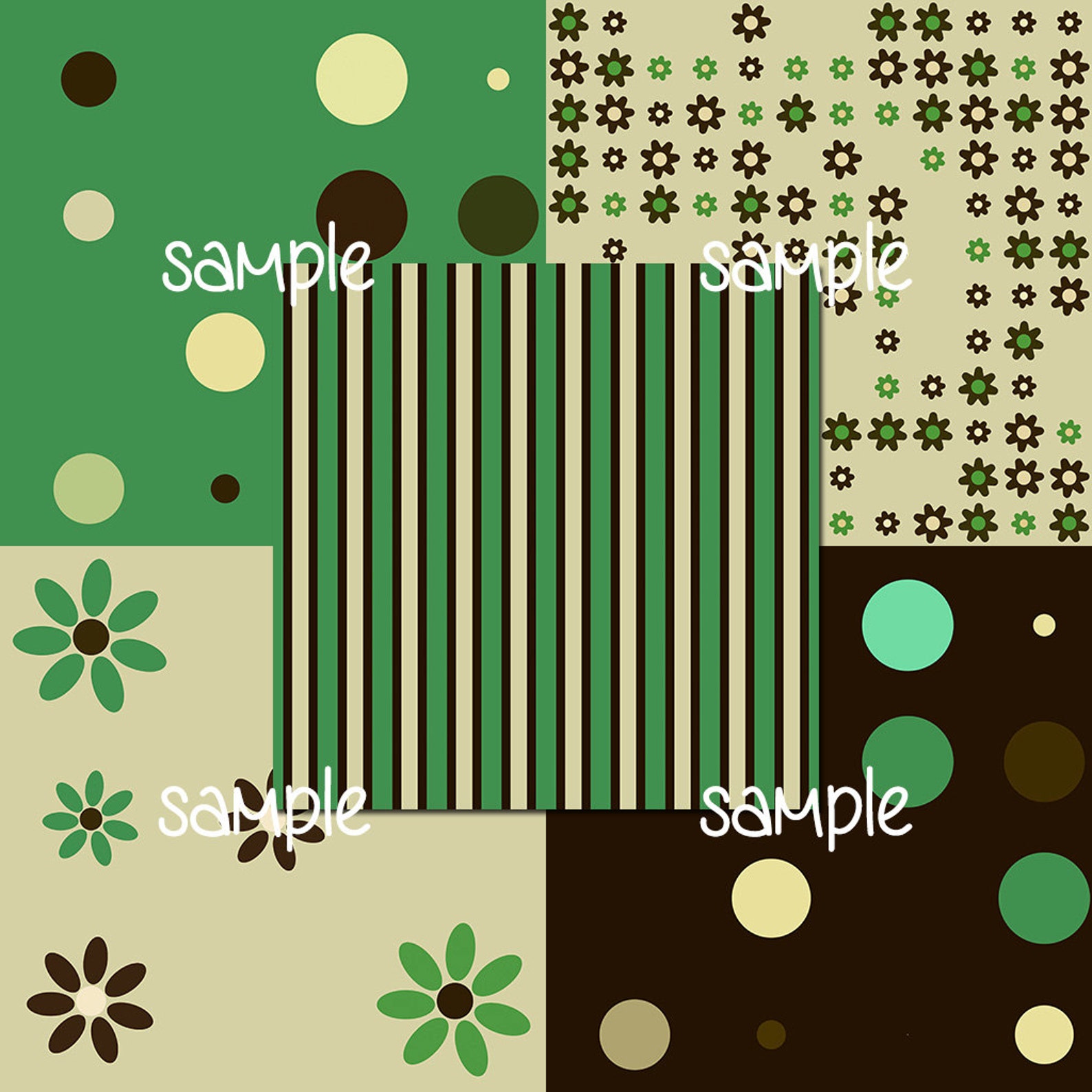 18 Seamless Mint Green Chocolate Brown and Cream Polka Dot and Striped ...