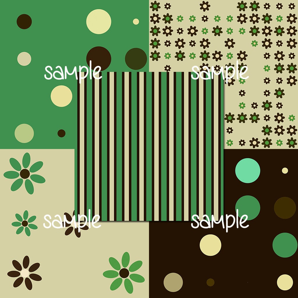 18 Seamless Mint Green Chocolate Brown and Cream Polka Dot and Striped ...