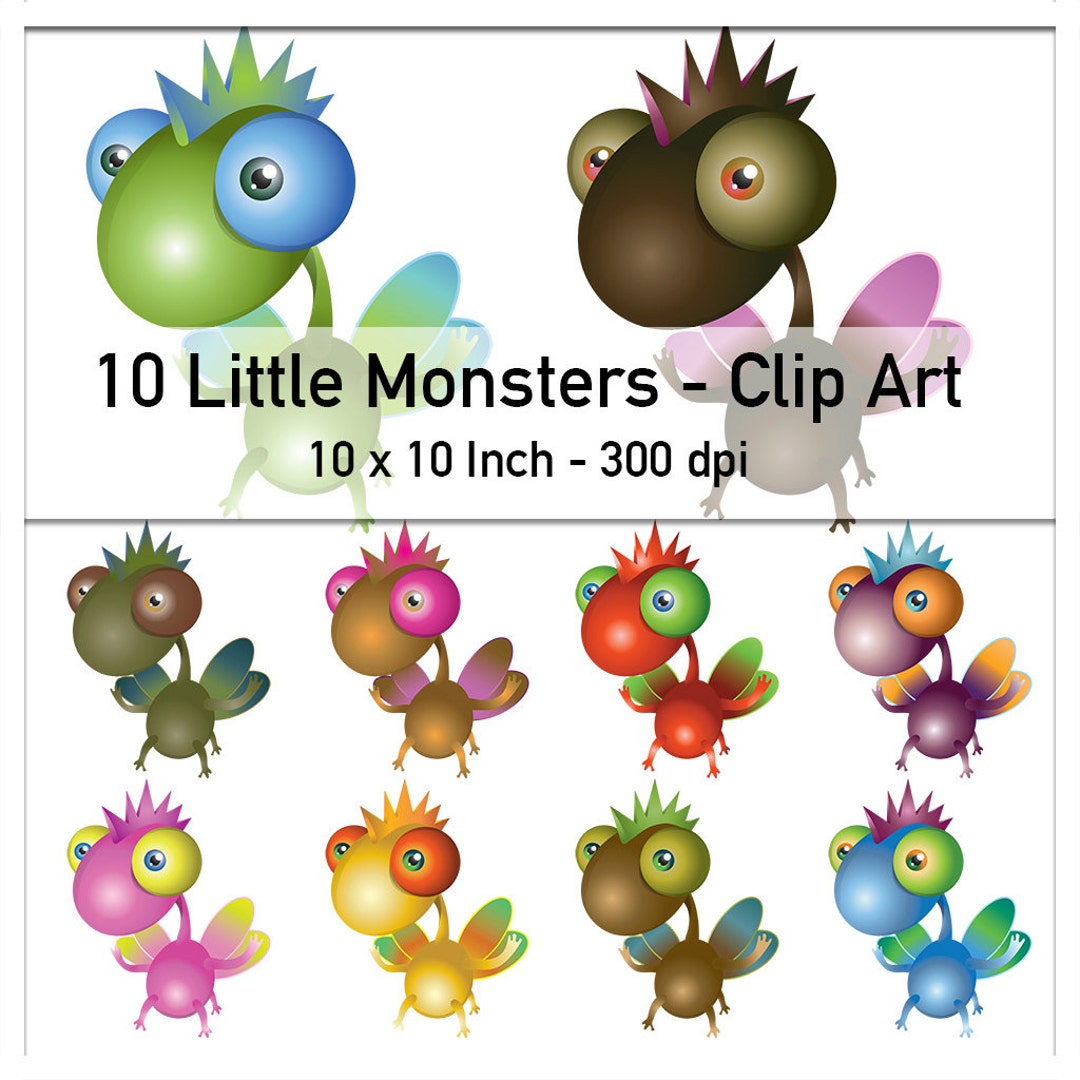 10 X Digital Clip Art Cute Little Monsters PNG Transparent Cut Outs - Etsy