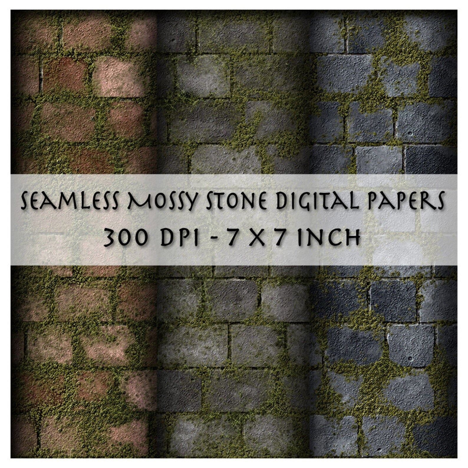 15 Photo-realistic Seamless Mossy Stone Cobble Digital Papers. Tiling ...