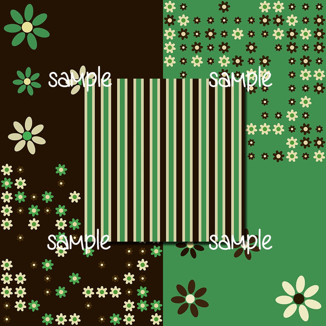 18 Seamless Mint Green Chocolate Brown and Cream Polka Dot and Striped ...