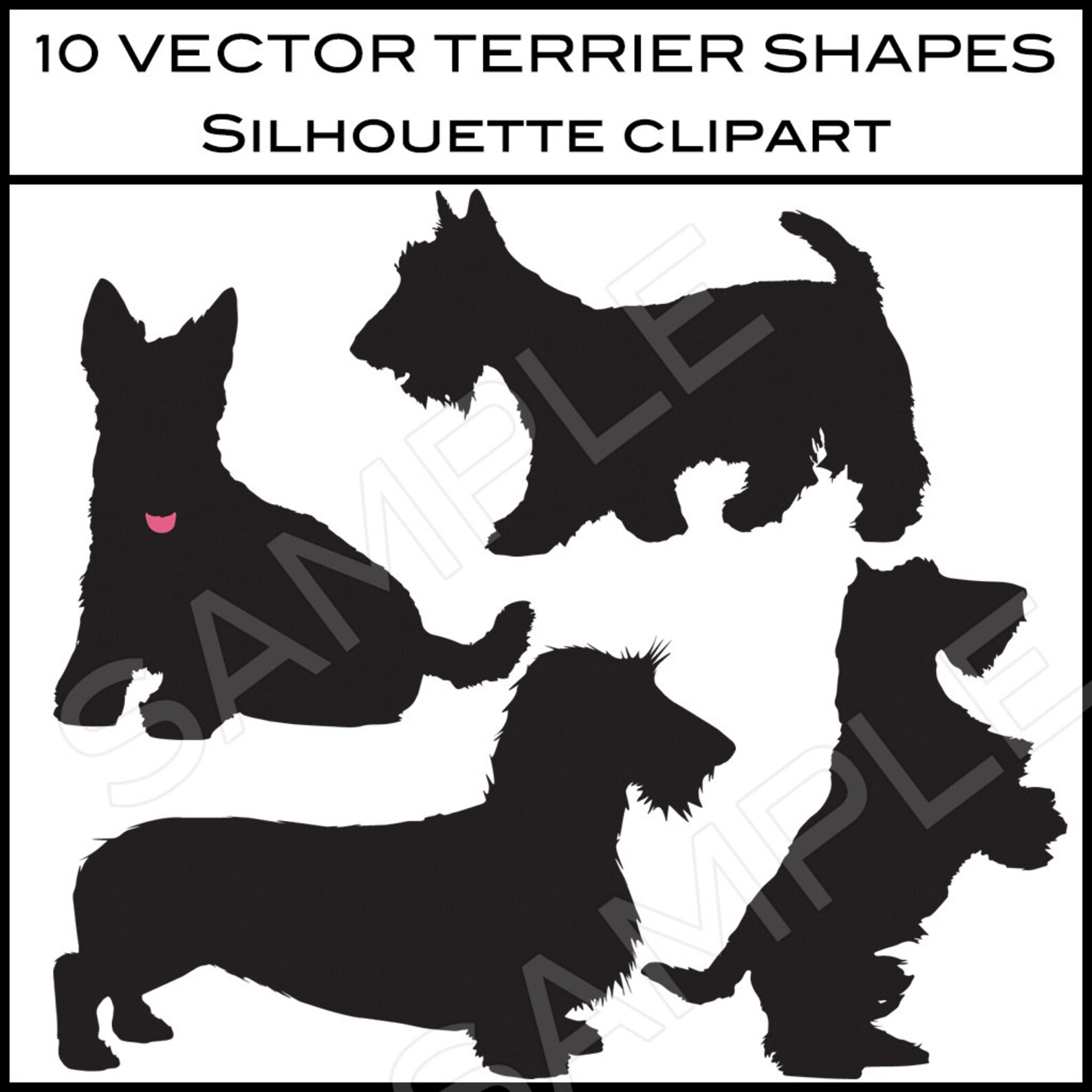10 Vector Clipart EPS File Terrier Dog Shapes Sillouettes Transparent ...