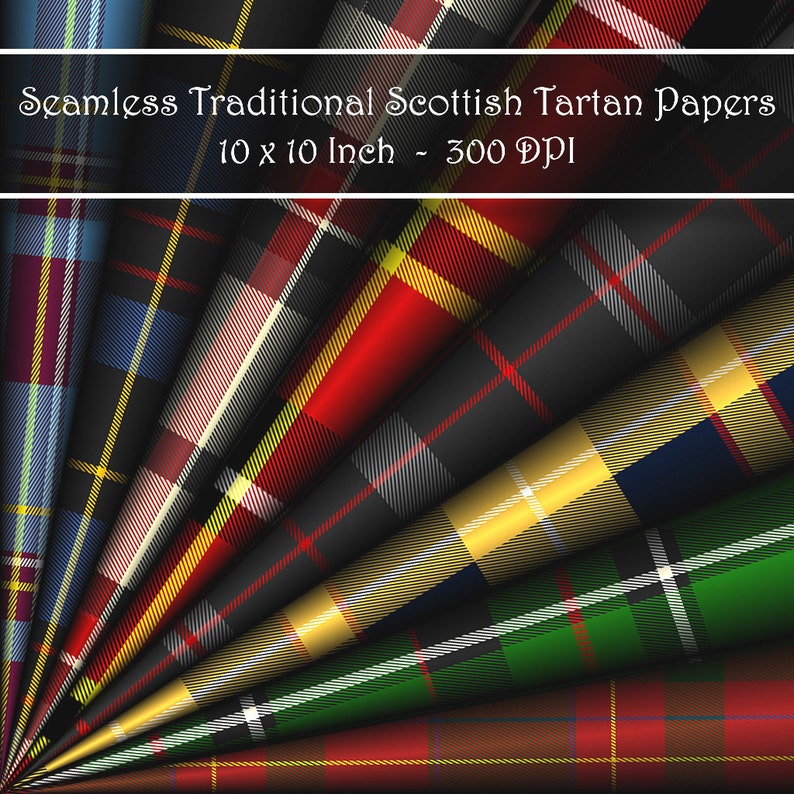 Seamless Traditional Scottish Clan Coloured Tartan. Digital Papers. 10 ...