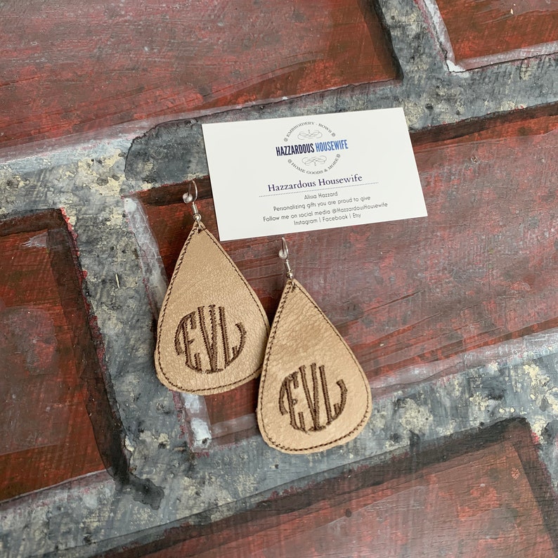 Monogrammed leather earrings | Etsy