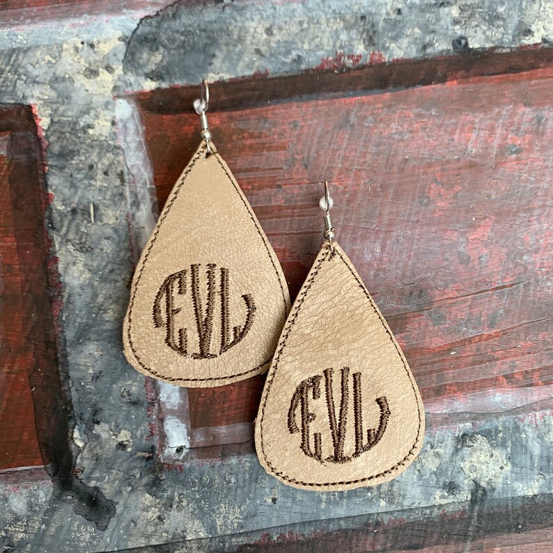 Monogrammed leather earrings | Etsy