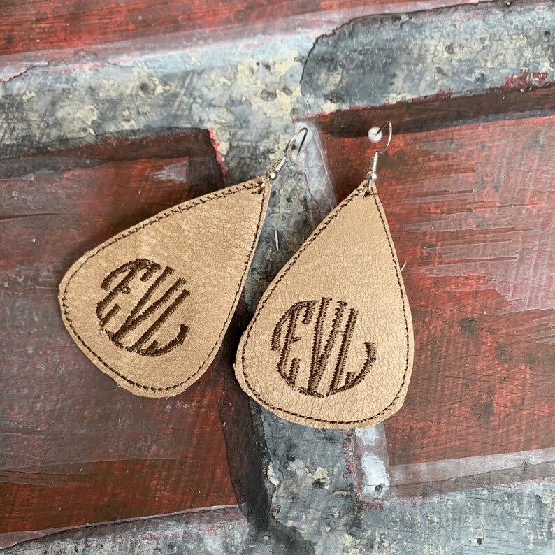 Monogrammed leather earrings | Etsy