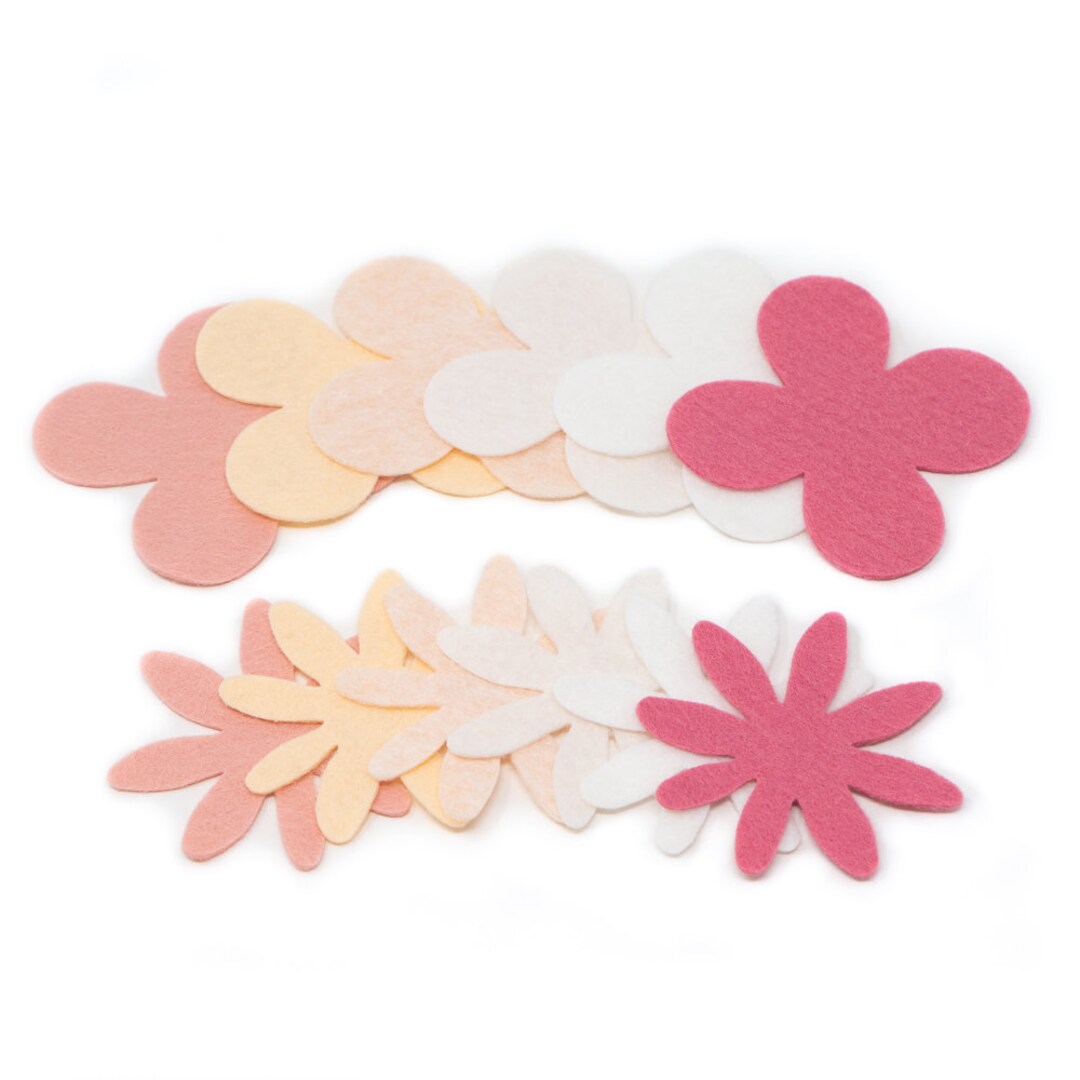 24 Julia Wool Blend Felt Die Cut Applique Flowers Rosey Cheeks Colors ...