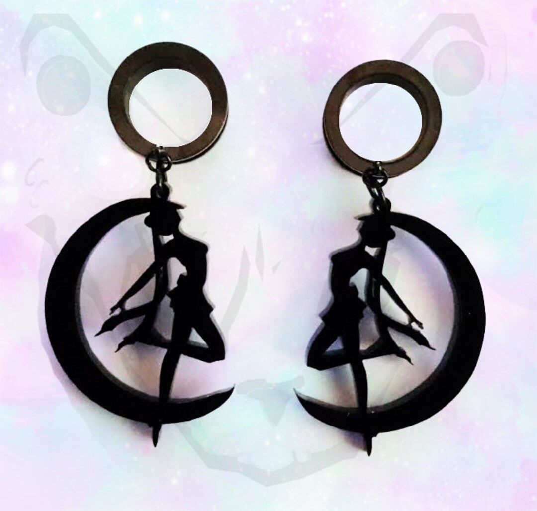 Pair of Black Sailor Moon Pendant Glitter Dangle Ear Plug Tunnel - Etsy