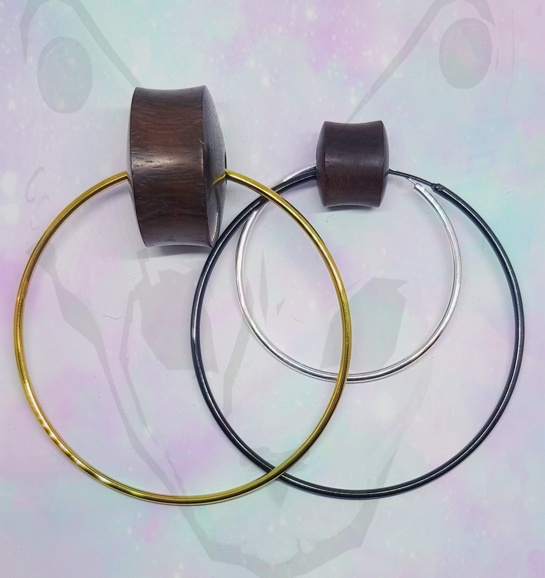 Pair of Organic Sono Wood Plugs With a Silver Gold Black Plated Hoop ...