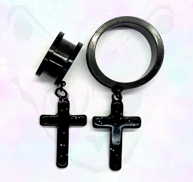 Pair of Pastel Glitter Cross Goth Pendant Dangle Ear Plug Tunnel - Etsy