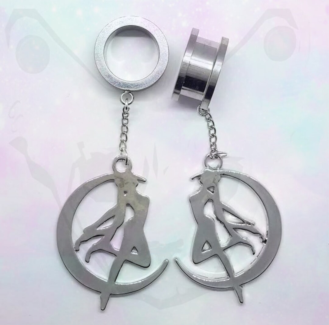 Pair of Steel Sailor Moon Pendant Dangle Ear Plug Tunnel - Etsy