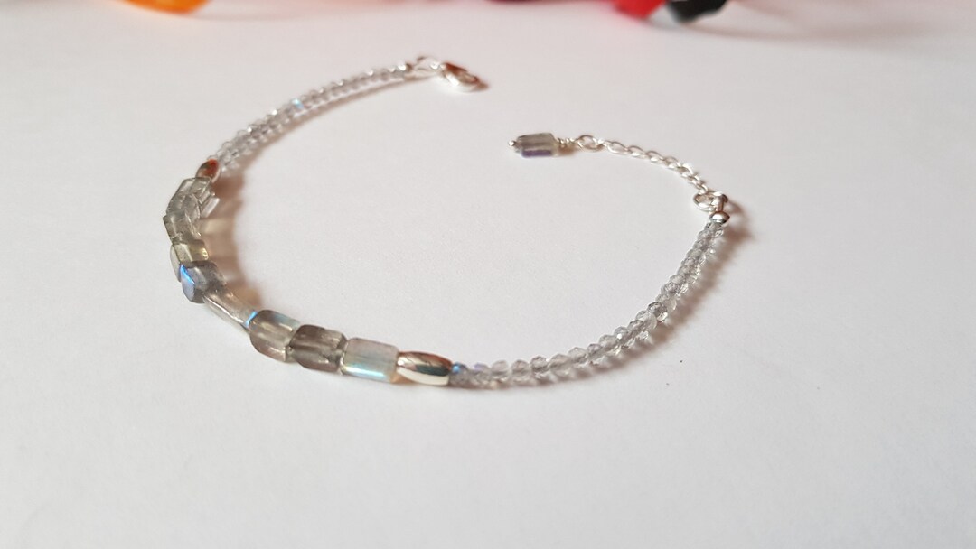 Labradorite Bracelet Sterling Silver Bracelet Beaded Adjustable ...