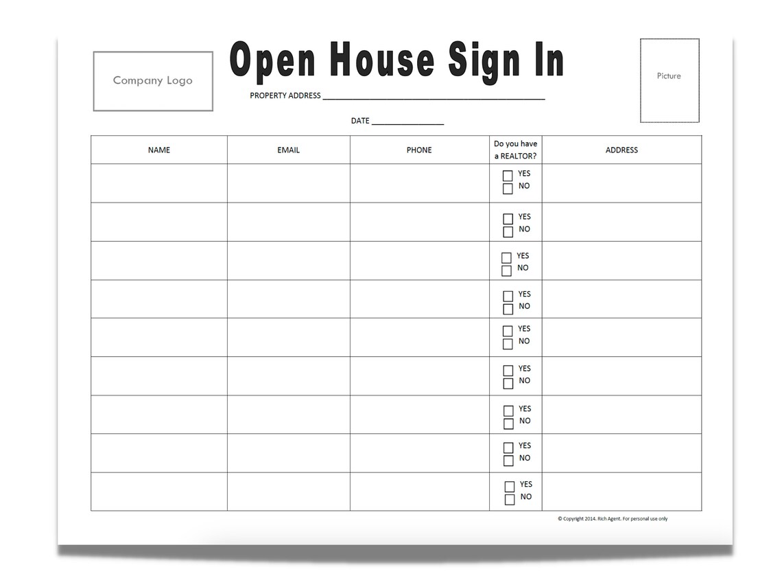 Customizable Open House Sign-in Sheet Professional & Modern - Etsy