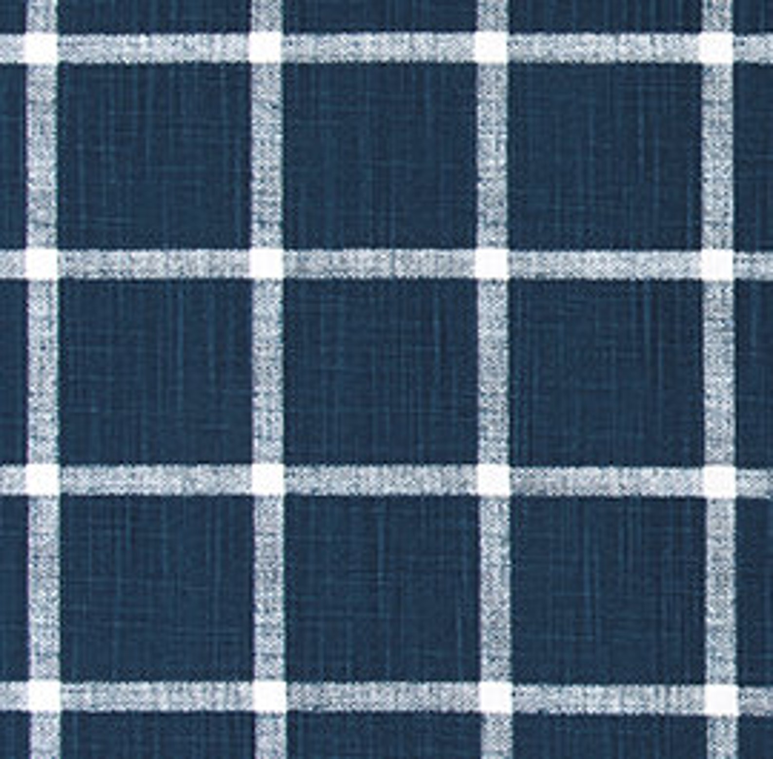 Navy & White Windowpane Checks Slub Cotton Drapery, Curtains or ...