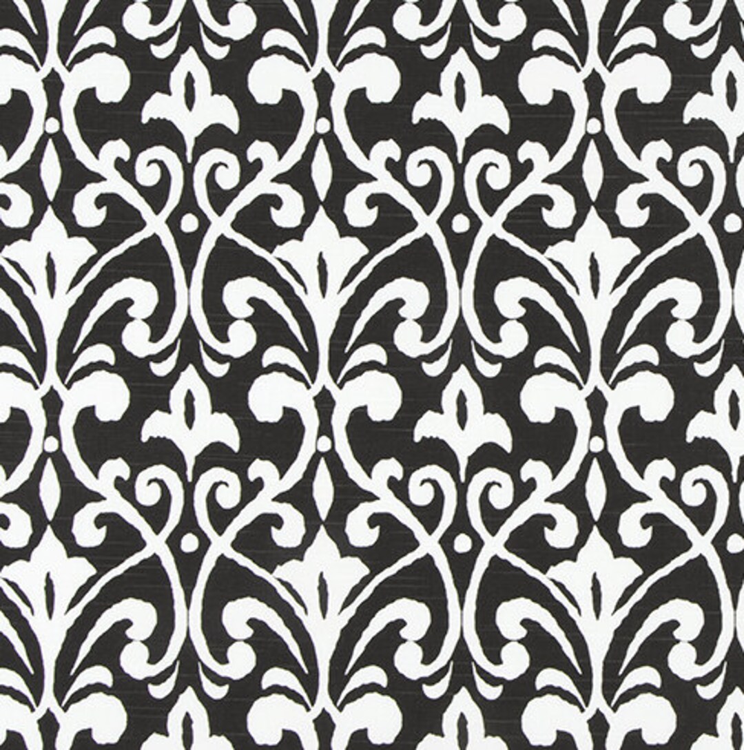 Trellis Print in White on Black Slub Cotton Fabric by the Yard Designer ...
