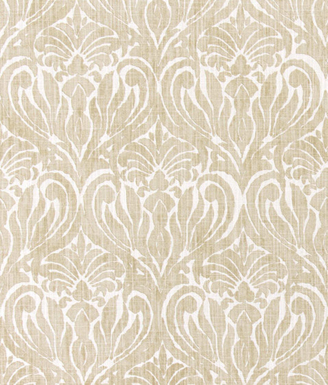 Tan and White Modern Damask Fabric by the Yard Designer Cotton Slub ...