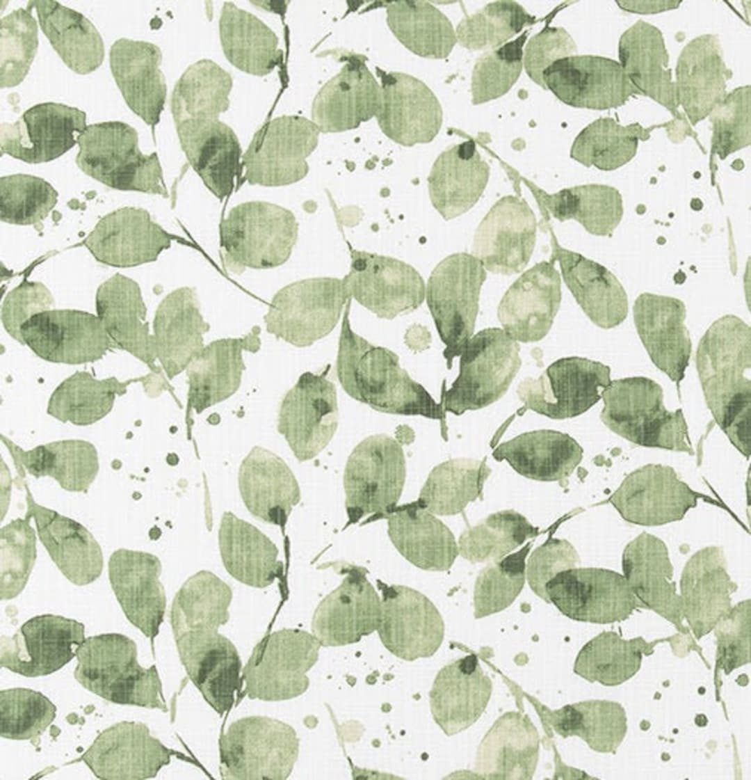Leaf Print in Shades of Green on White Slub Cotton Fabric by the Yard ...