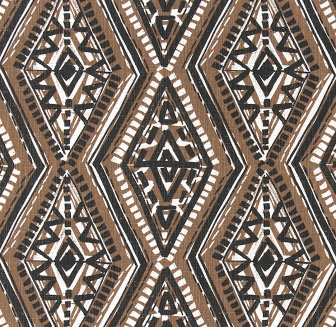 Tribal Diamond Print Fabric: Black, Brown, White Slub Cotton - Etsy
