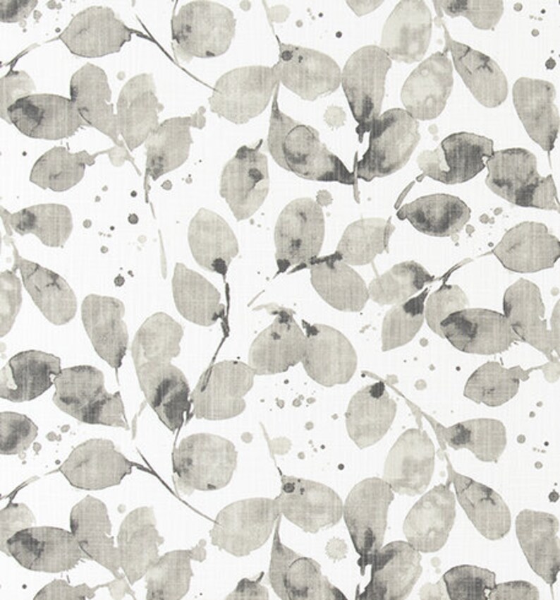 Leaf Print in Shades of Gray on White Slub Cotton Fabric by | Etsy