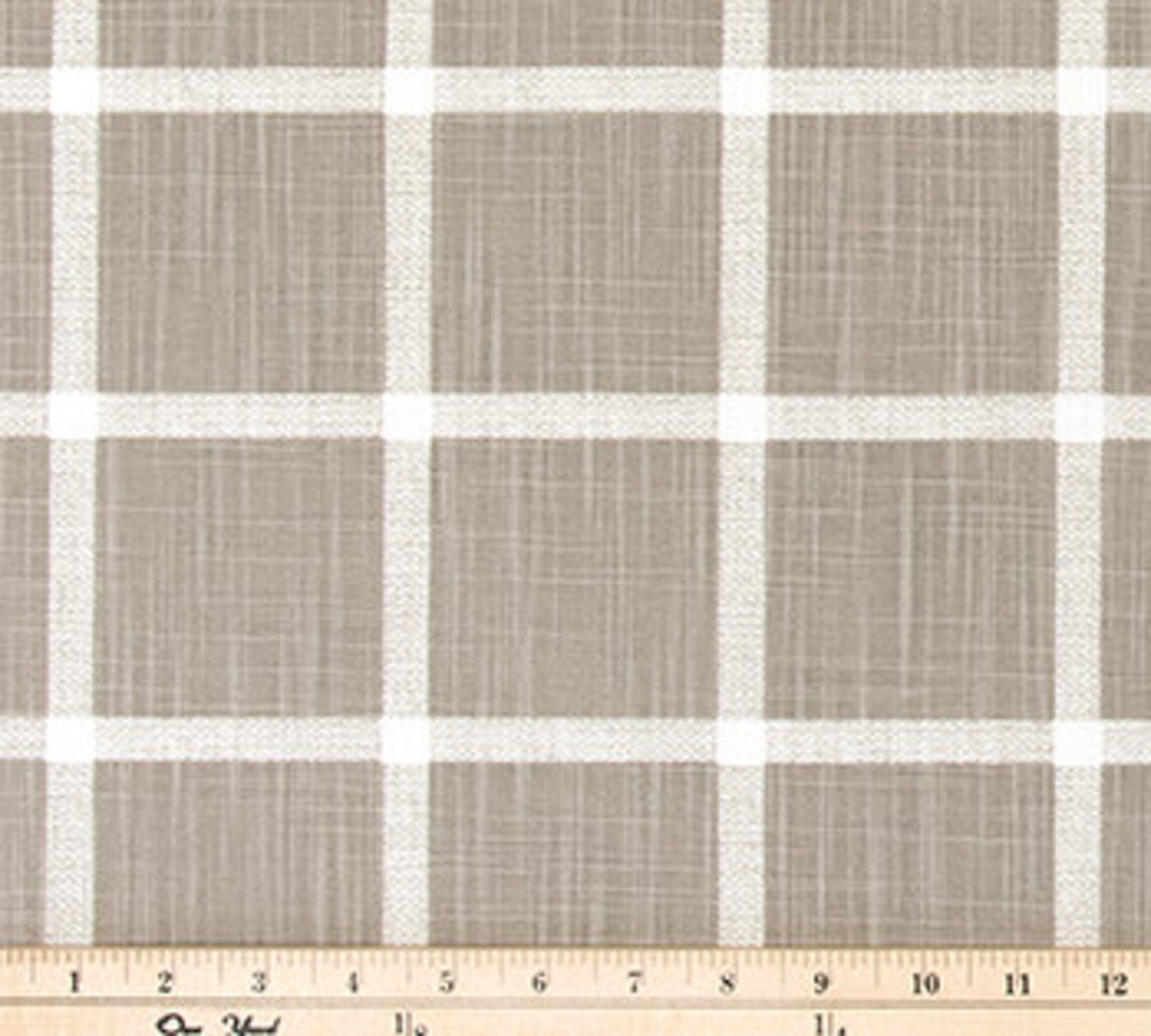 Taupe & White Plaid Cotton Slub Fabric by the Yard Taupe and White ...