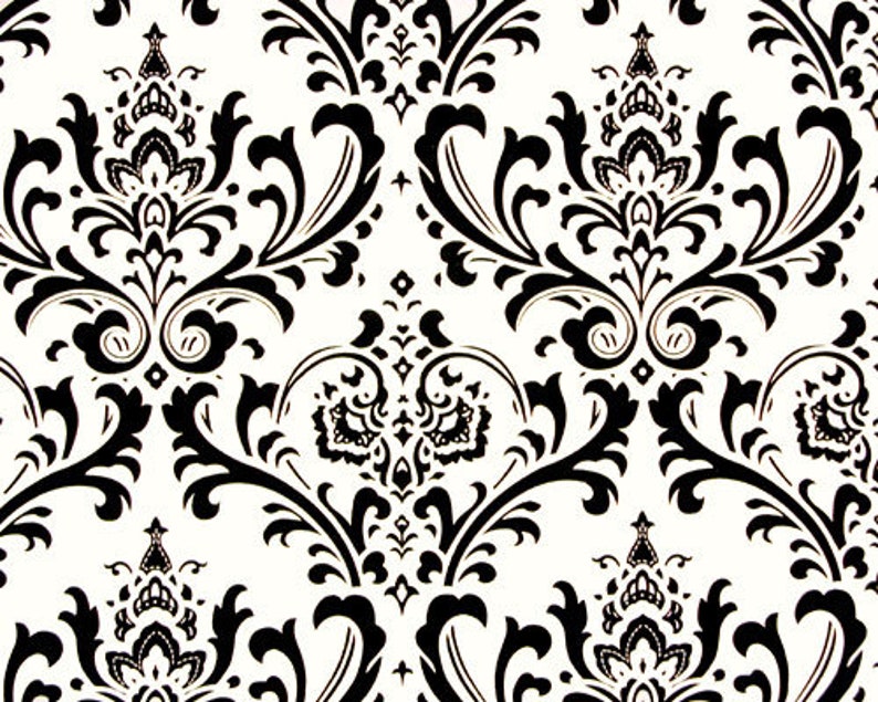 Black on White Damask Print Fabric by the Yard Designer Cotton - Etsy