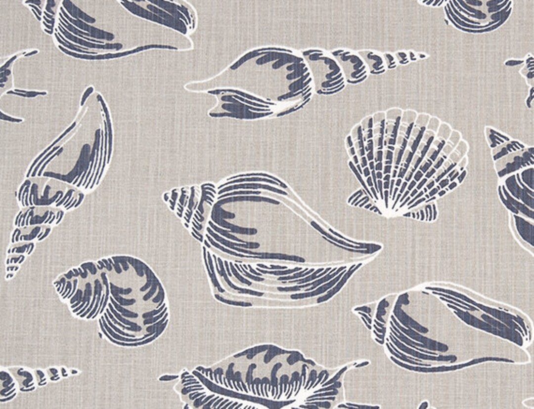 Blue Gray Seashell Slub Cotton Fabric: Coastal Drapery Upholstery - Etsy