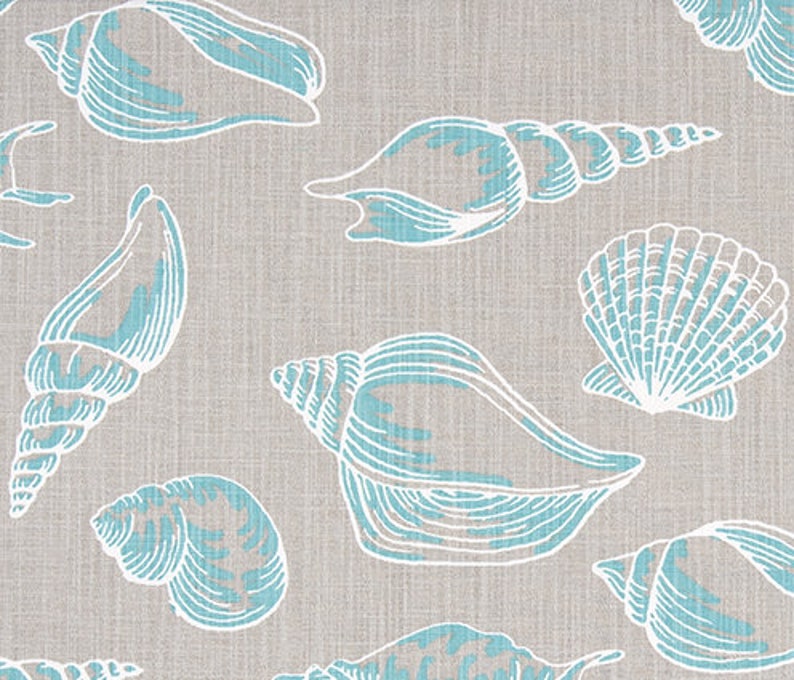 Turquoise and Gray Sea Shells Beach Coastal Nautical Slub - Etsy
