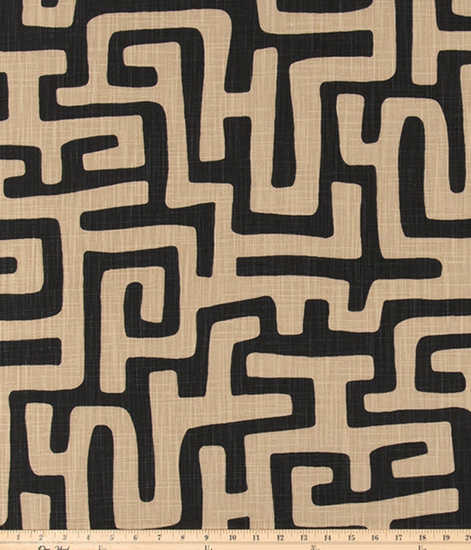 Tribal Maze Print in Black and Tan Designer Slub Cotton - Etsy