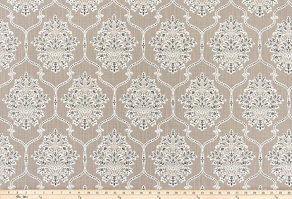 Taupe White and Charcoal Floral and Geometric Fabric by the Yard Designer Slub Cotton Drapery Curtain or Upholstery Home Decor Fabric M406 Etsy Ireland