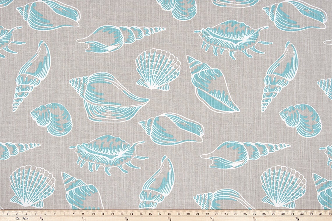 Turquoise and Gray Sea Shells Beach Coastal Nautical Slub - Etsy