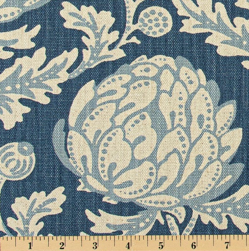 Floral Print in Blues on Beige Upholstery, Drapery, Home Decor & Craft ...