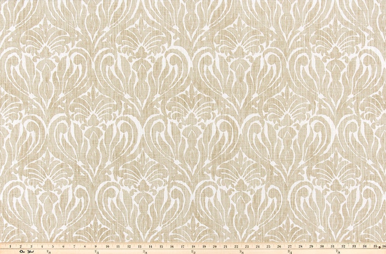 Tan and White Modern Damask Fabric by the Yard Designer Cotton | Etsy