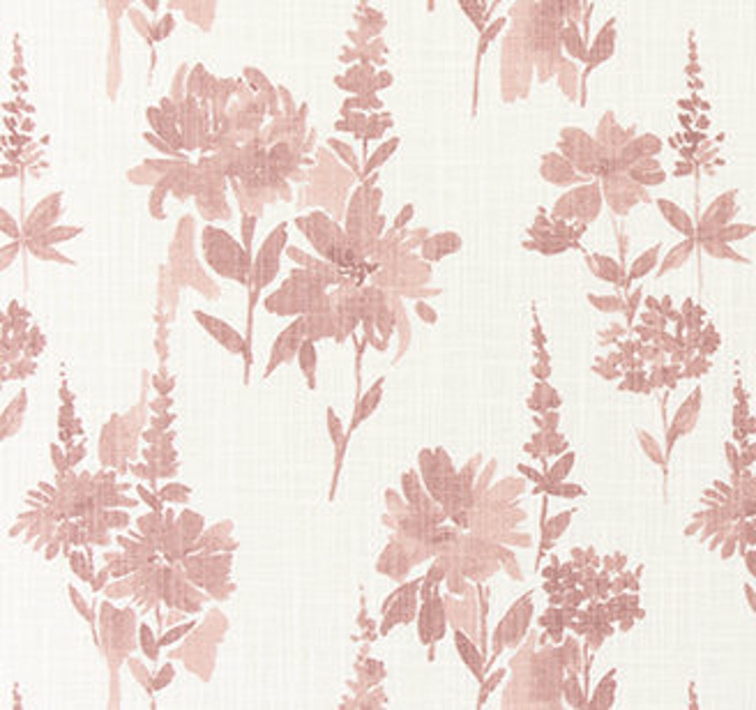 Dusty Rose Floral Fabric: Slub Cotton Canvas Drapery & Upholstery - Etsy