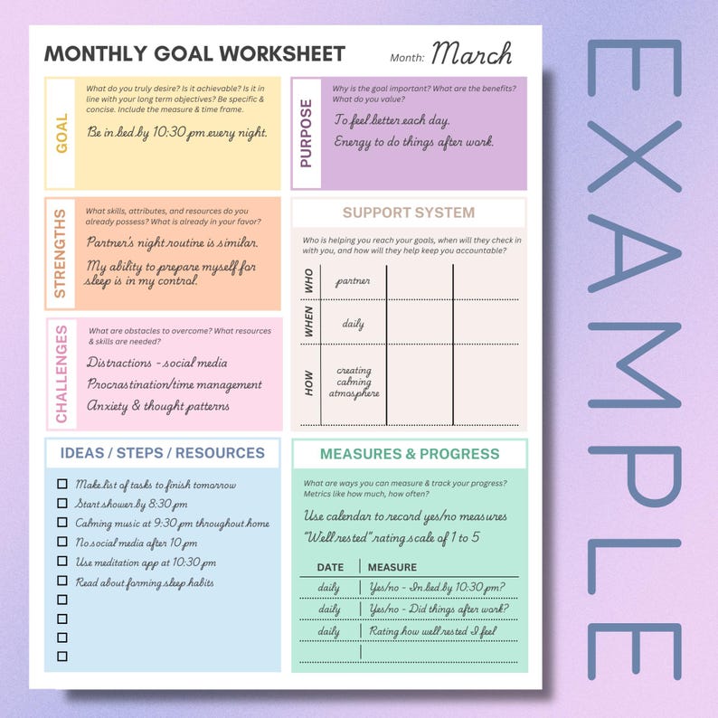 SMART Goal Monthly Worksheet Template | 11 in X 8.5 in US Letter | 1 ...