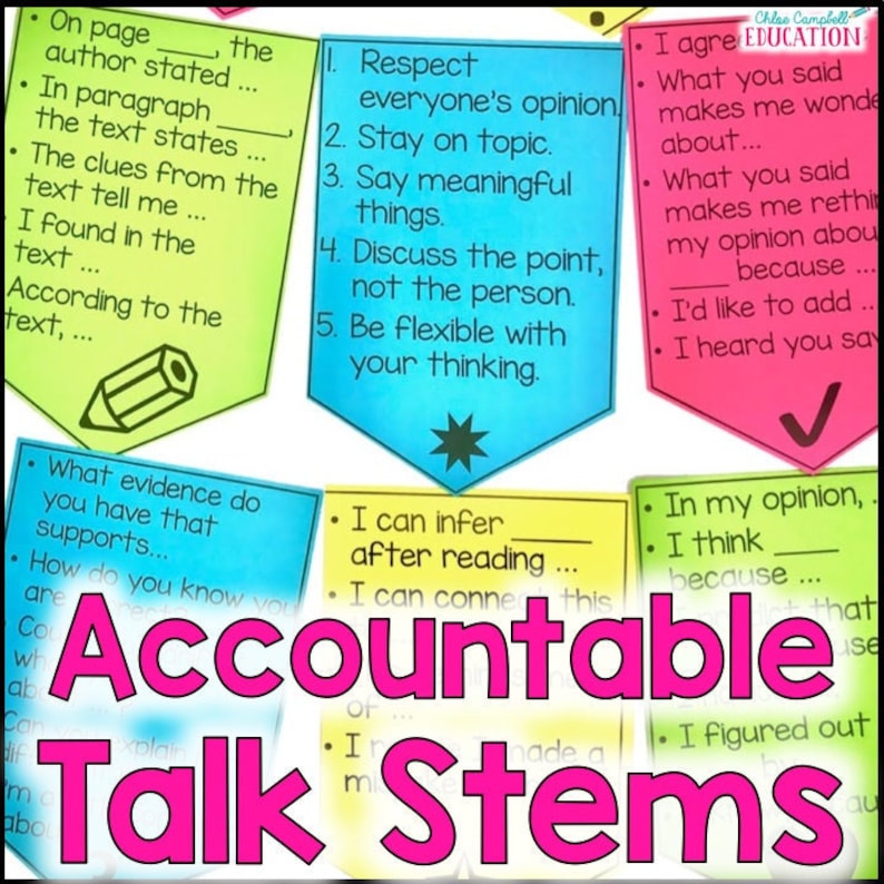 Accountable Talk Sentence Starters - Back to School Bulletin Board ...
