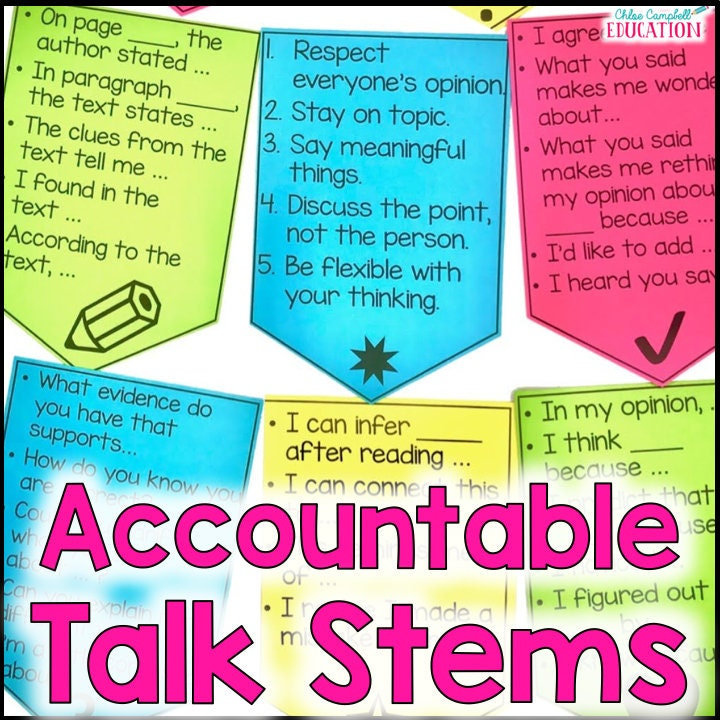 Accountable Talk Sentence Starters Back to School Bulletin Board ...