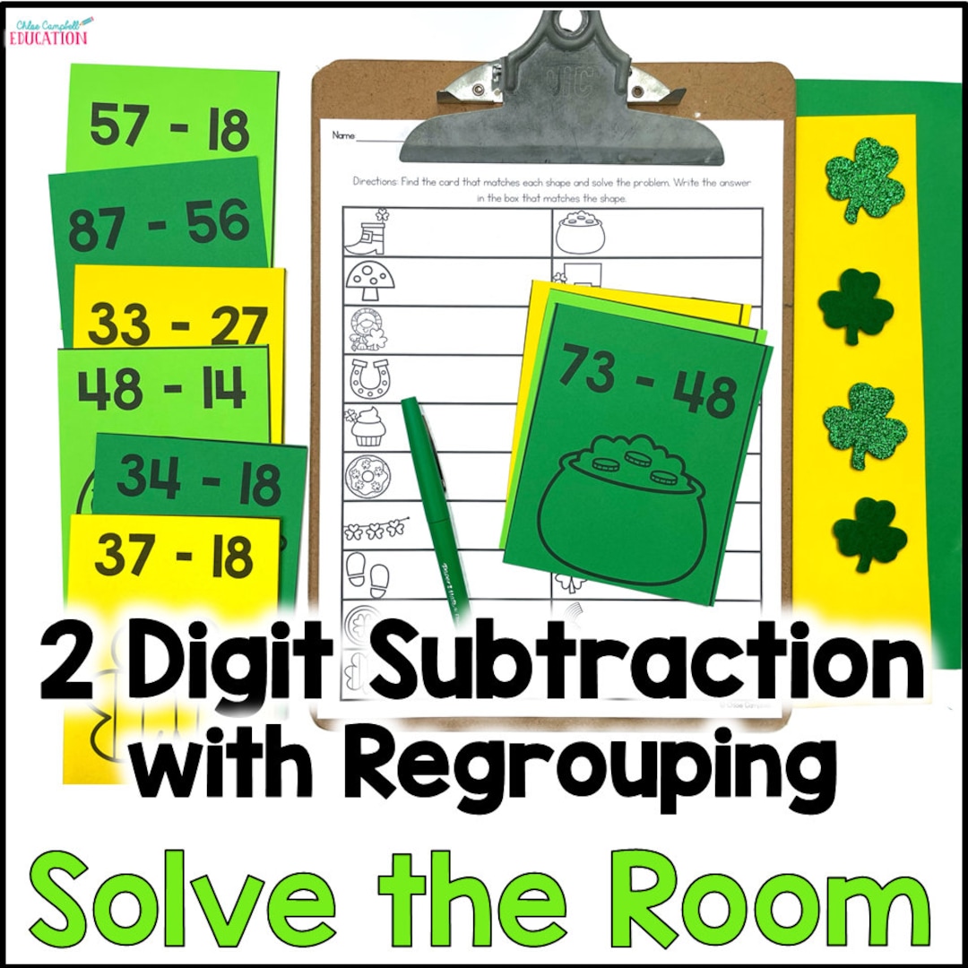 2 Digit Subtraction With Regrouping Solve the Room - St. Patrick’s Day ...