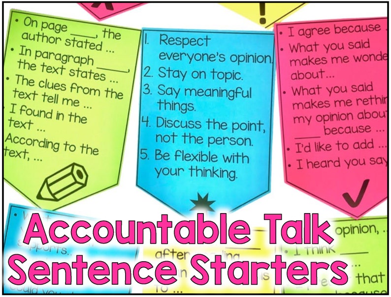 Accountable Talk Sentence Starters Back to School Bulletin Board ...
