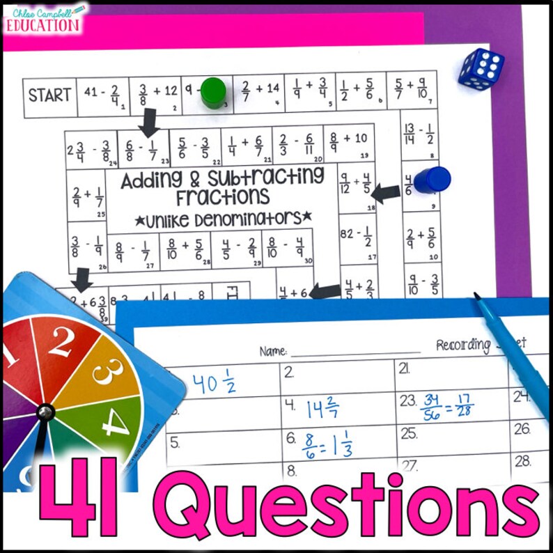 Add and Subtract Fractions With Unlike Denominators Game - Fraction ...