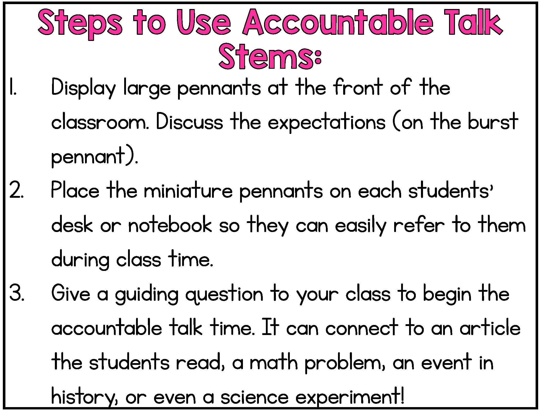 Accountable Talk Sentence Starters Back to School Bulletin Board ...