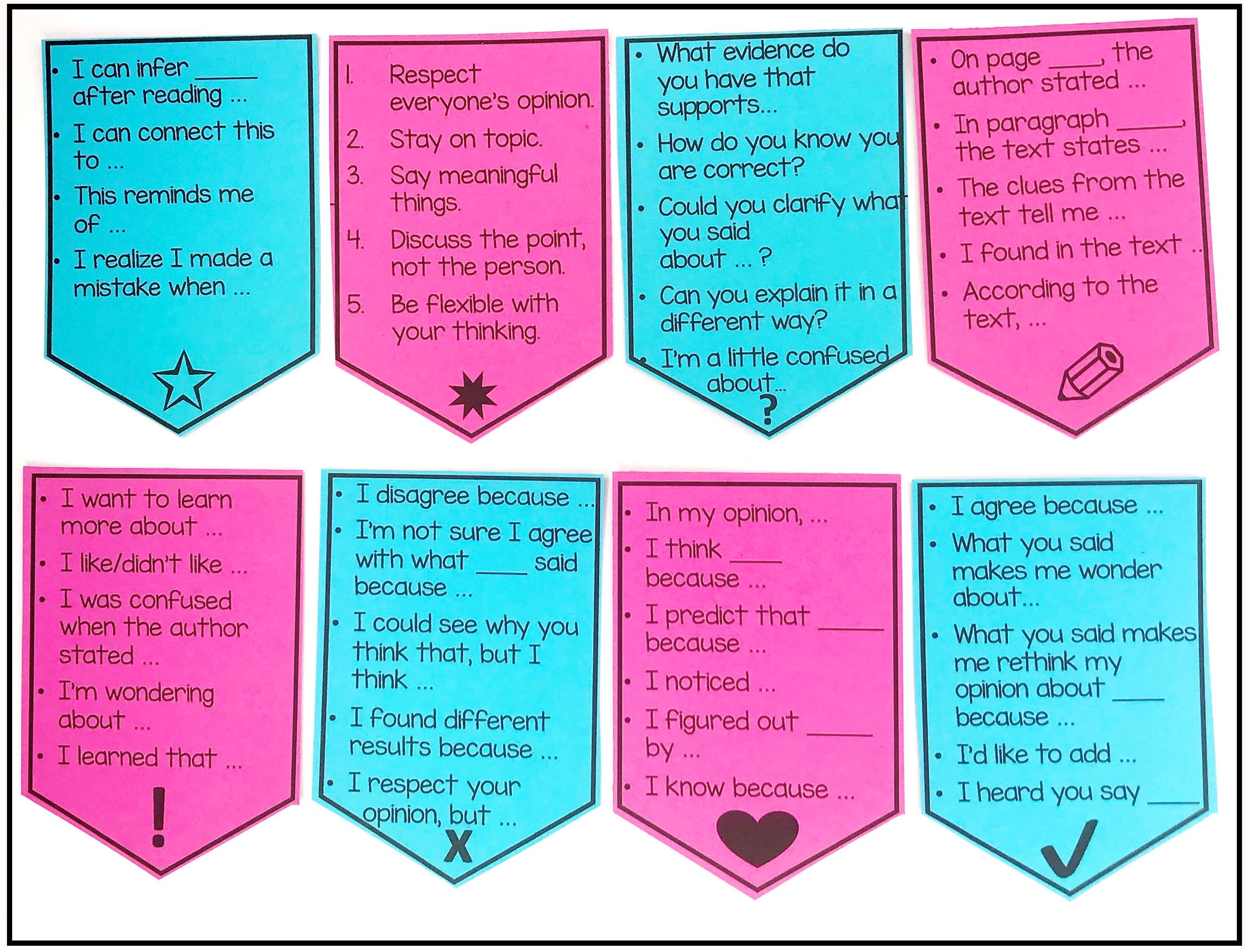 Accountable Talk Sentence Starters Back to School Bulletin Board ...