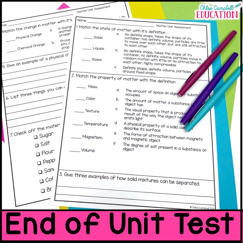 States of Matter Unit - Physical Science - Properties of Matter Solids ...