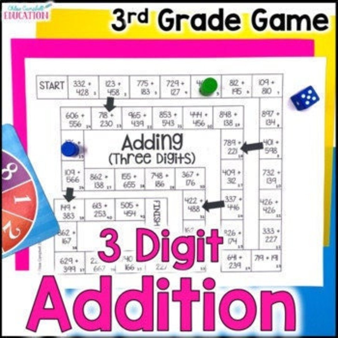 3 Digit Addition Game - Addition Math Center - Adding up to 1000 Math ...